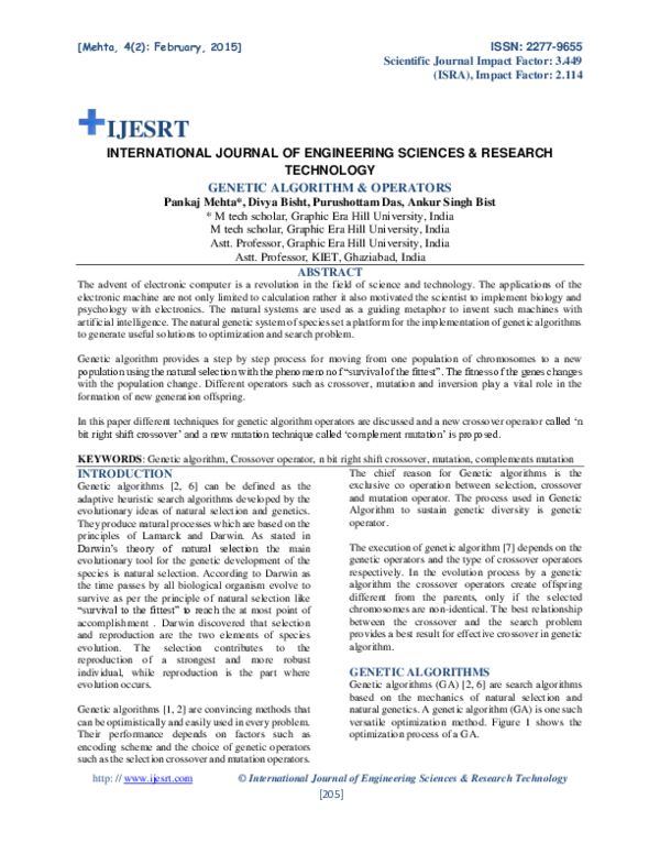 (PDF) GENETIC ALGORITHM & OPERATORS