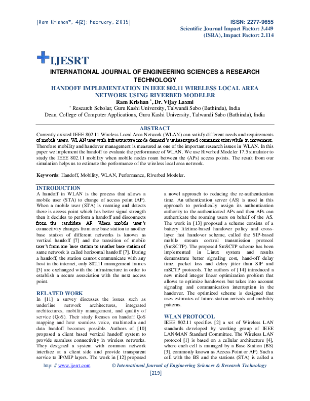 Pdf Handoff Implementation In Ieee 80211 Wireless Local Area Network