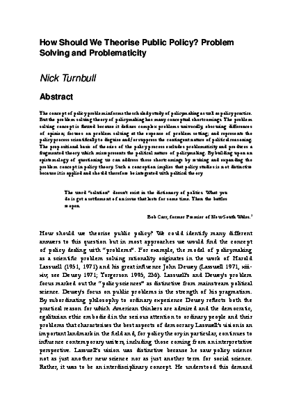 How should we theorise public policy? Problem solving and problematicity