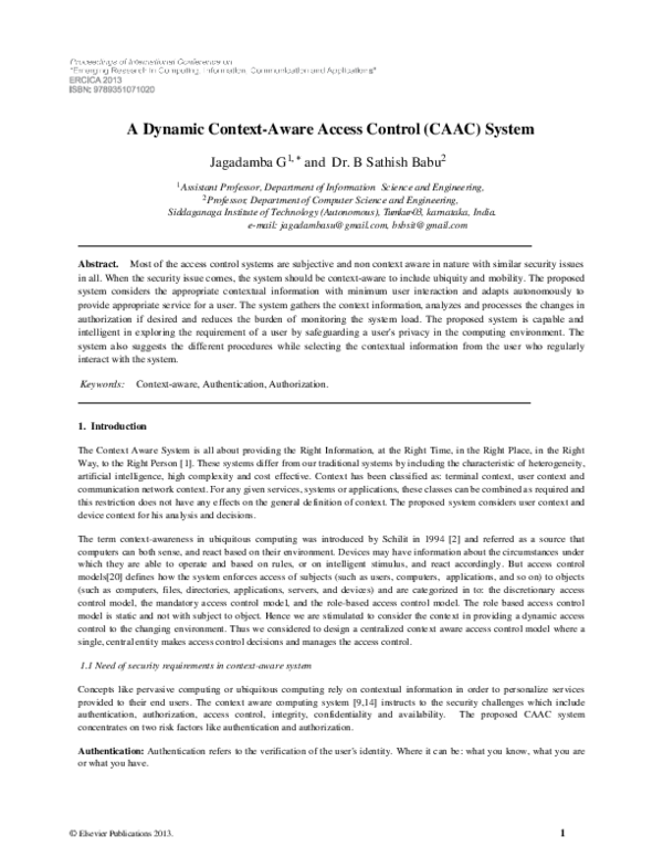 (PDF) A Dynamic Context-Aware Access Control (CAAC) System
