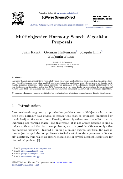(PDF) Multiobjective Harmony Search Algorithm Proposals