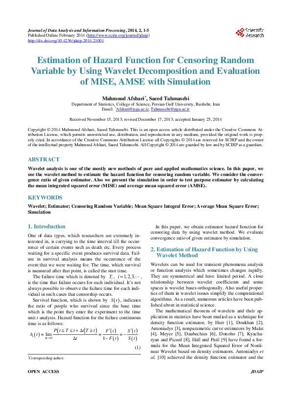 (PDF) Estimation of Hazard Function for Censoring Randoariable by Using Wavelet Decomposition ...