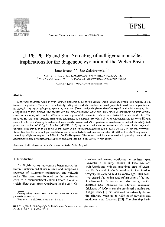 (PDF) U-Pb, Pb-Pb and Sm-Nd dating of authigenic monazite: Implications ...