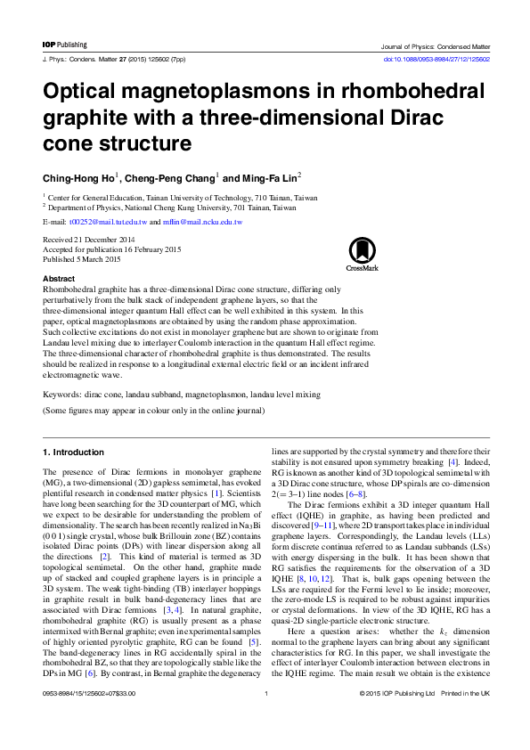 (PDF) Optical magnetoplasmons in rhombohedral graphite with a three-dimensional Dirac cone structure