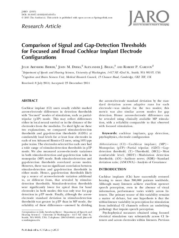 Pdf Comparison Of Signal And Gap Detection Thresholds For Focused And