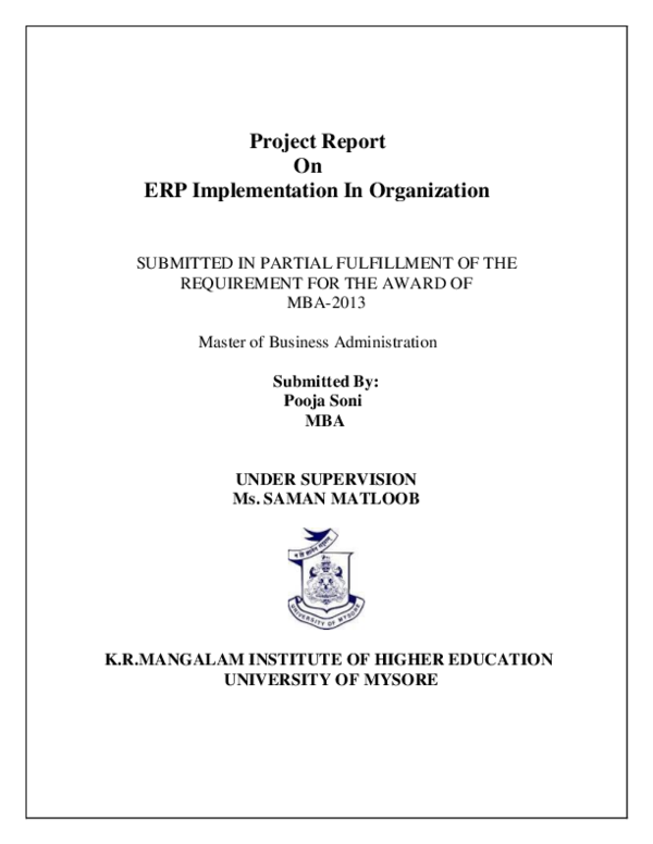 (PDF) Project Report On ERP Implementation In Organization