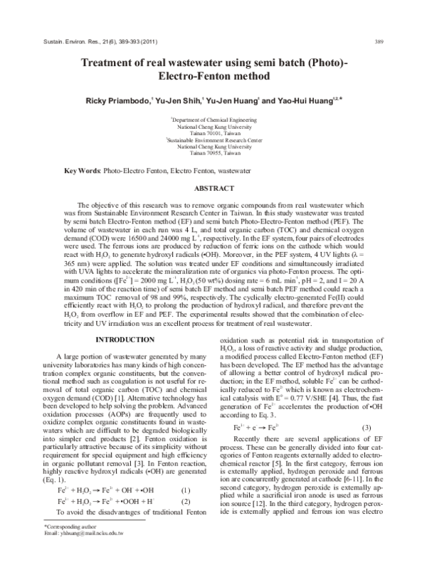 (PDF) Treatment of real wastewater using semi batch (Photo)-Electro ...
