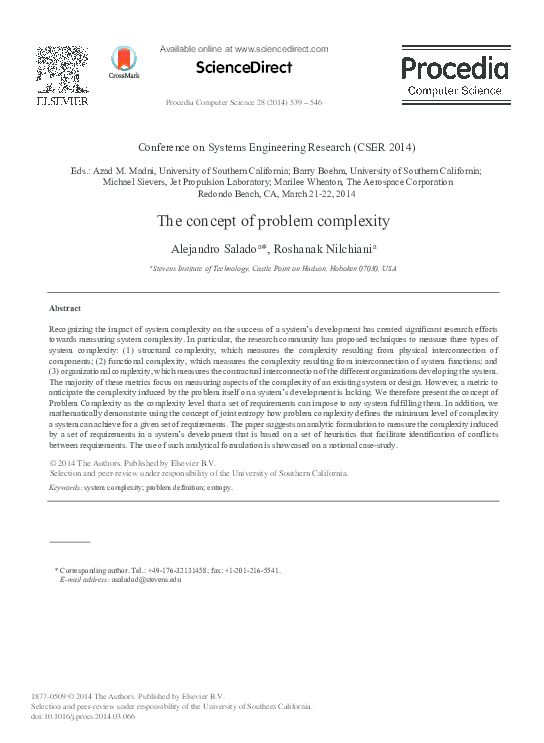 (PDF) The Concept of Problem Complexity