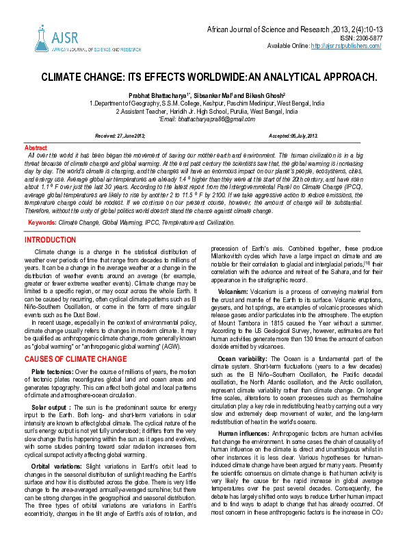 (PDF) Climate Change: its effects Worldwide :An analytical approach