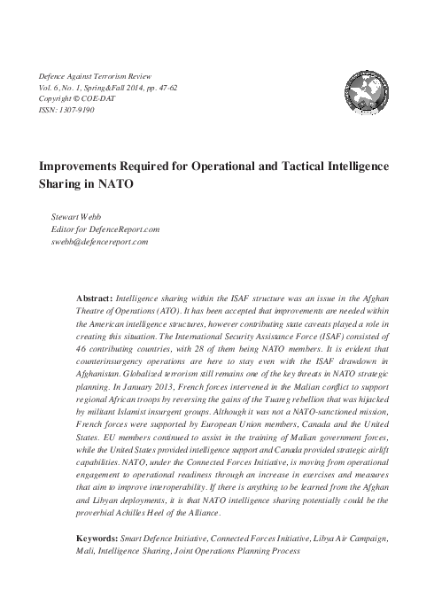 (PDF) Improvements needed for Operational and Tactical Intelligence ...