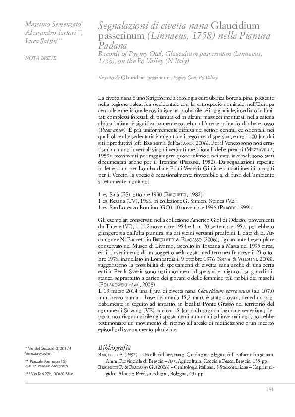(PDF) Records of Pygmy Owl, Glaucidium passerinum (Linnaeus