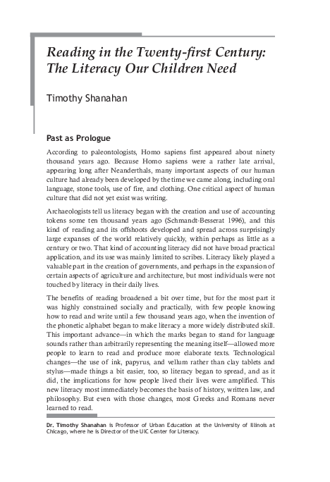 (PDF) Reading in the Twenty-first Century: The Literacy Our Children Need