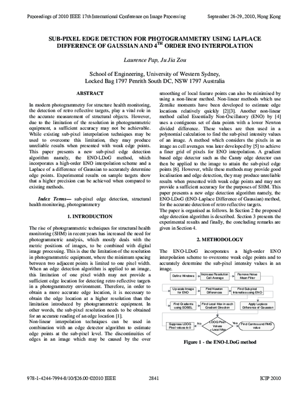 (PDF) Sub-pixel edge detection for photogrammetry using laplace difference of Gaussian and 4th ...
