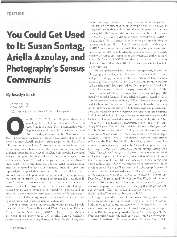 (PDF) You Could Get Used To It: Susan Sontag, Ariella Azoulay, and Photography's Sensus Communis