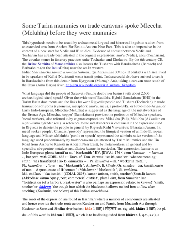 (PDF) Some Tarim mummies on trade caravans spoke Mleccha (Meluhha ...