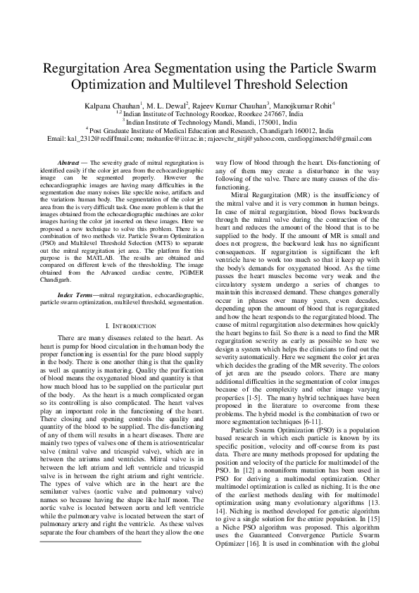 (PDF) Regurgitation Area Segmentation using the Particle Swarm Optimization and Multilevel ...