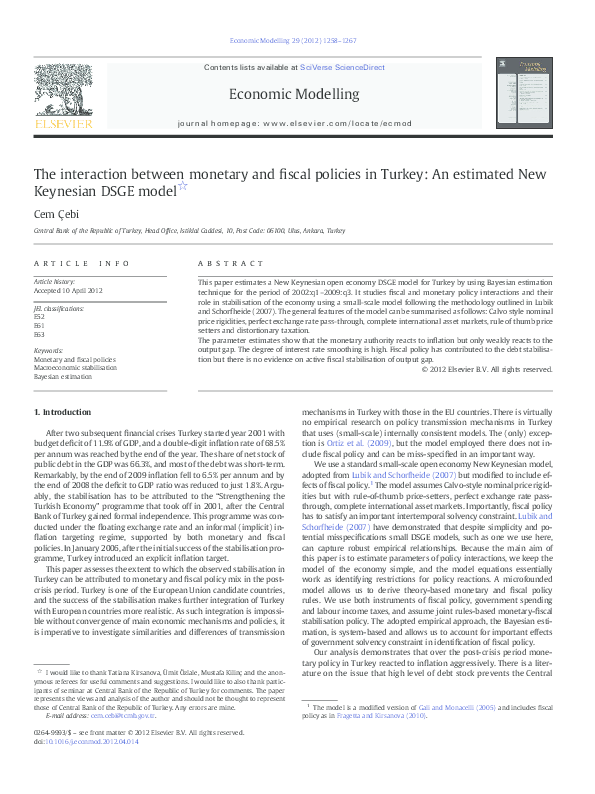 Pdf The Interaction Between Monetary And Fiscal Policies In Turkey An Estimated New Keynesian