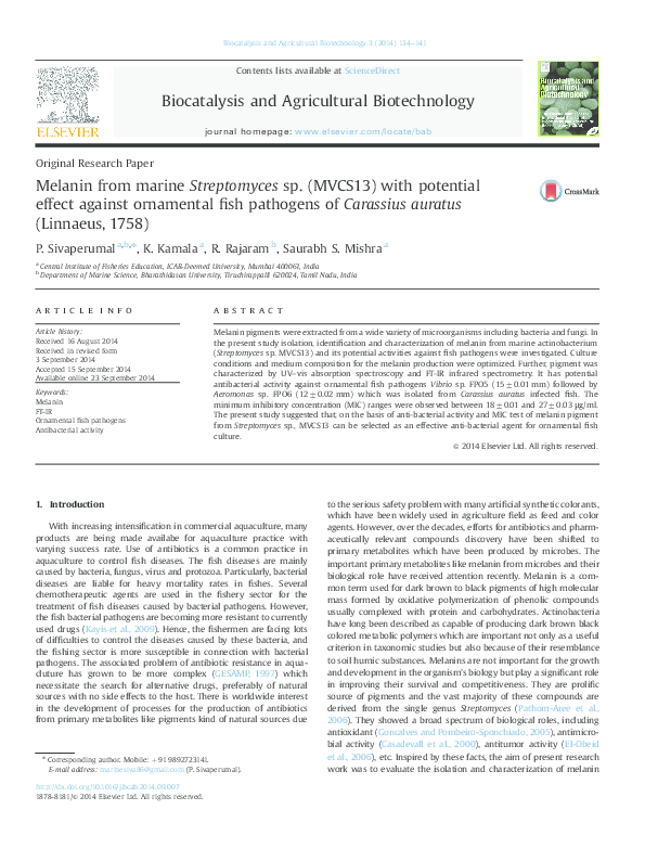 (PDF) Melanin from marine Streptomyces sp. (MVCS 13) with potential ...