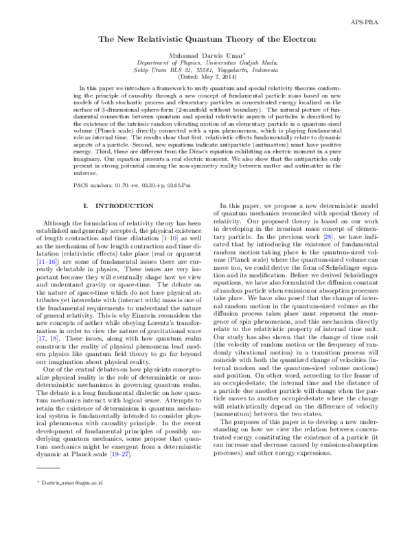 (PDF) The New Relativistic Quantum Theory of the Electron