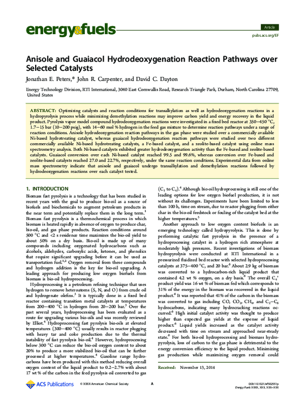 (PDF) Anisole and Guaiacol Hydrodeoxygenation Reaction Pathways over ...