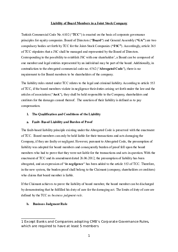 (DOC) Liability of Board Members in a Joint Stock Company
