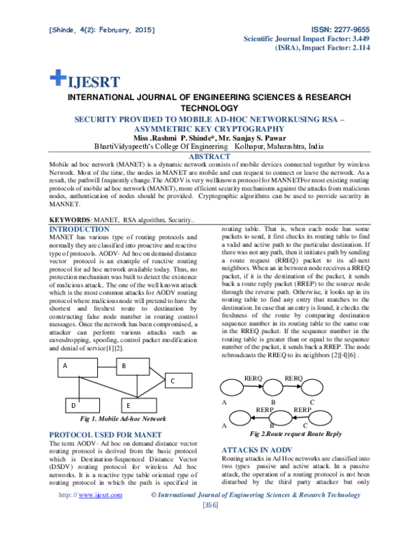 Pdf Rsa Based Security In Mobile Ad Hoc Networks