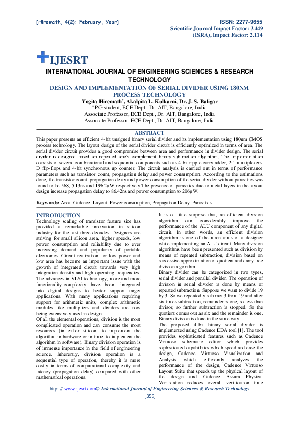 (PDF) DESIGN AND IMPLEMENTATION OF SERIAL DIVIDER USING 180NM PROCESS ...