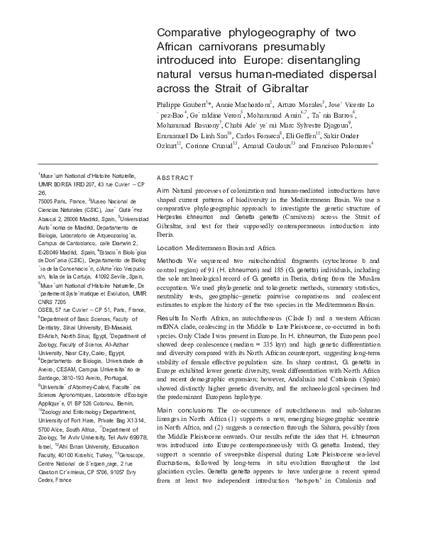(DOC) Comparative phylogeography of two African carnivorans presumably ...