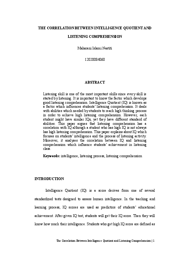 (DOC) The Correlation Between Intelligence Quotient and Listening ...