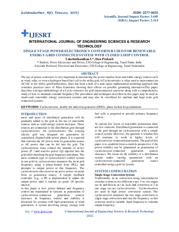 (PDF) SINGLE STAGE POWER ELECTRONICS CONVERTER USED FOR RENEWABLE ENERGY GRID CONNECTED SYSTEM ...