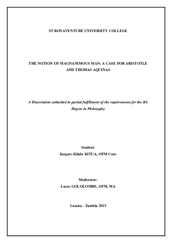 (PDF) the magnanimous man: a case for aristotle and thomas aquinas