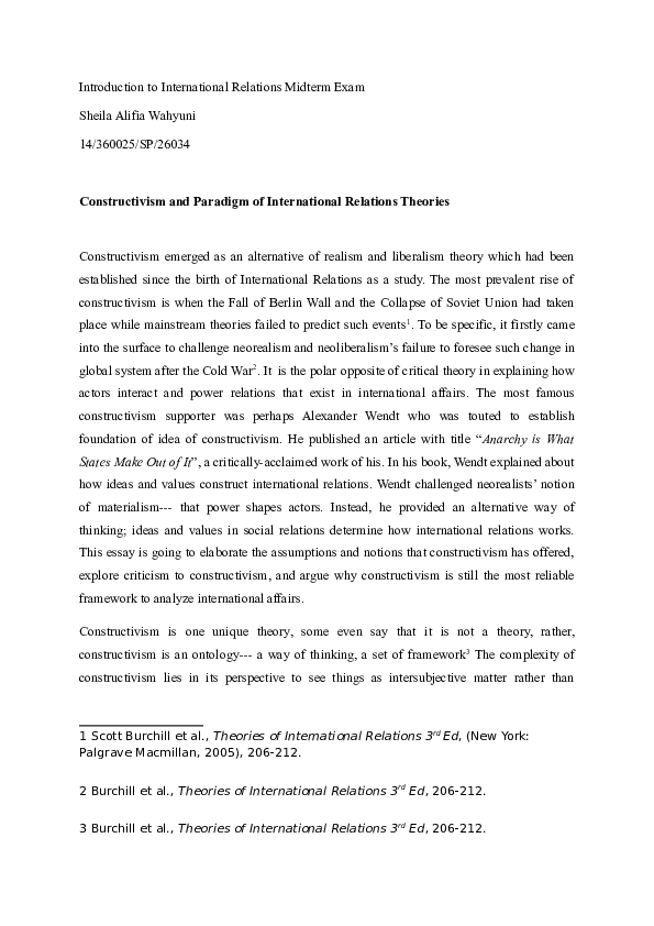(DOC) Constructivism and Paradigm of International Relations Theories