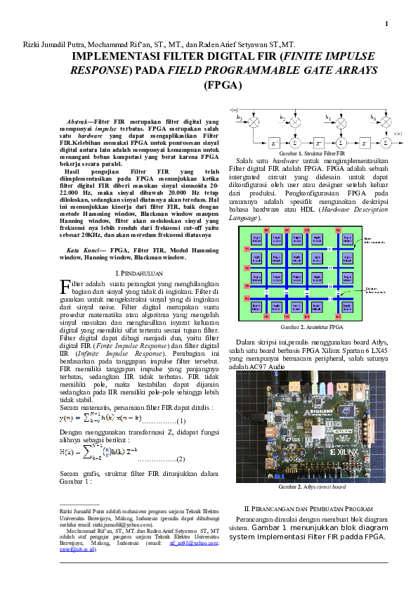 (DOC) IMPLEMENTASI FILTER DIGITAL FIR (FINITE IMPULSE RESPONSE) PADA ...
