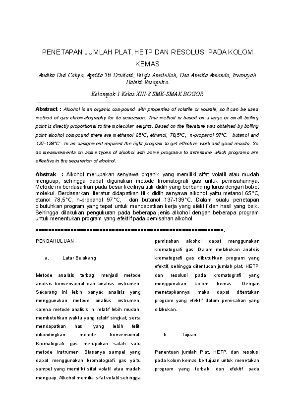 (DOC) PENETAPAN JUMLAH PLAT, HETP DAN RESOLUSI PADA KOLOM KEMAS