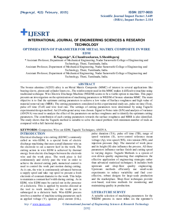(PDF) OPTIMIZATION OF PARAMETER FOR METAL MATRIX COMPOSITE IN WIRE EDM