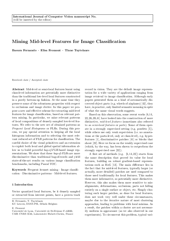 (PDF) Mining Mid-level Features for Image Classification