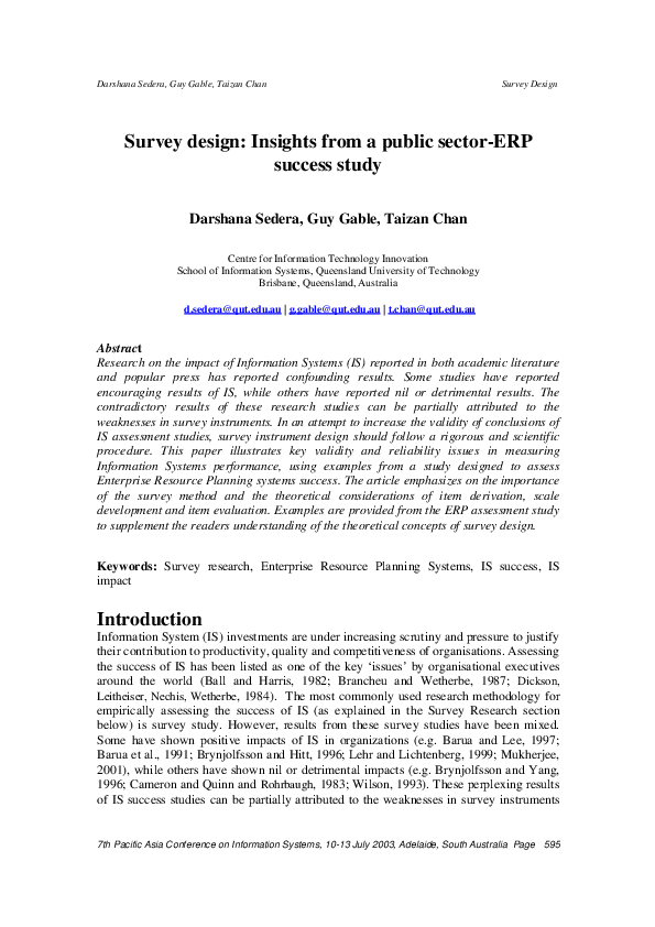 (PDF) Survey design: Insights from a public sector-ERP success study