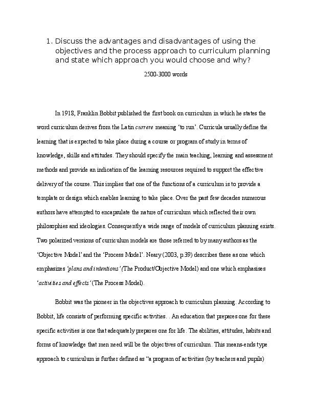 (DOC) Curriculum as product vs Process