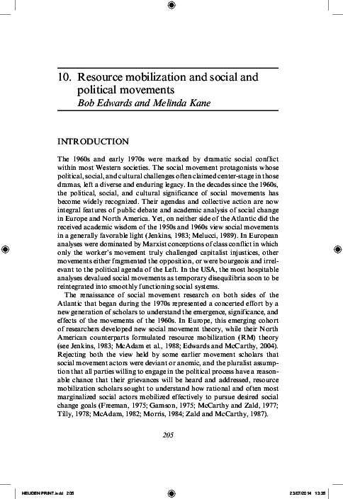 (PDF) Resource Mobilization Theory and Social and Political Movements