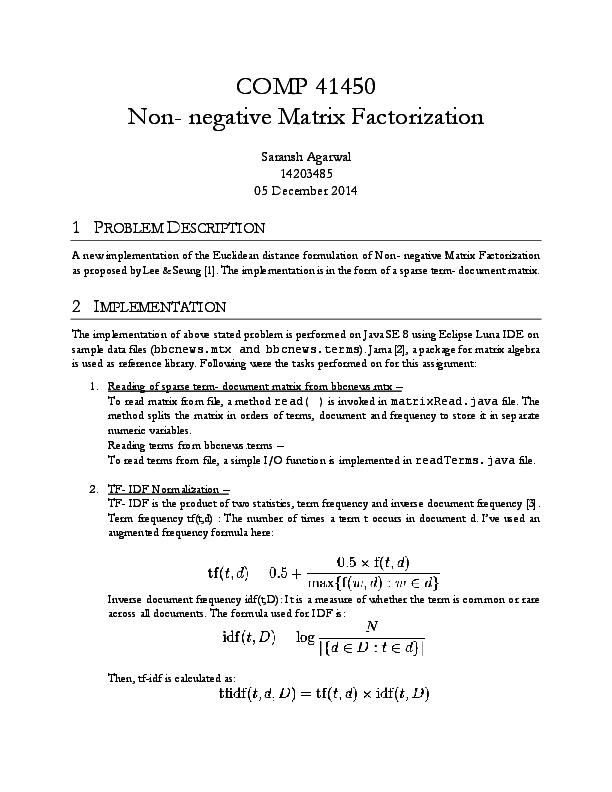 (PDF) Non- negative Matrix Factorization (Implementation)