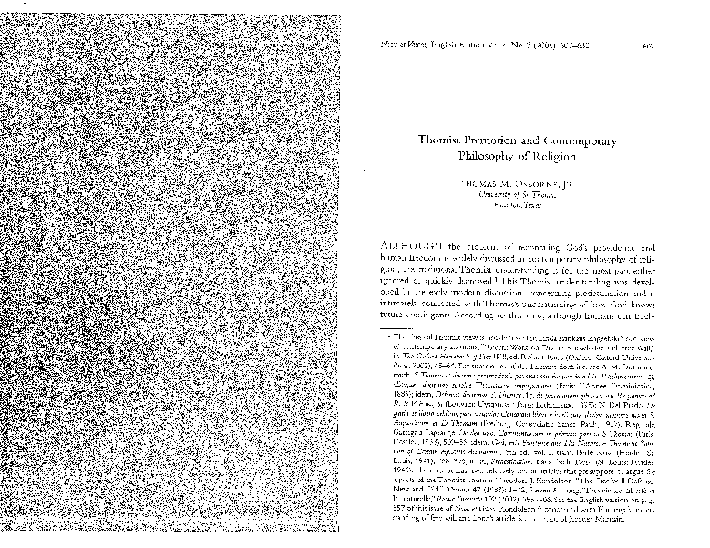 (PDF) “Thomist Premotion and Contemporary Philosophy of Religion.”