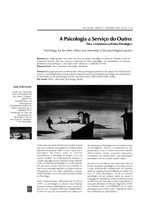 (PDF) A Psicologia a Serviço do Outro: Psychology for the other: Ethics ...