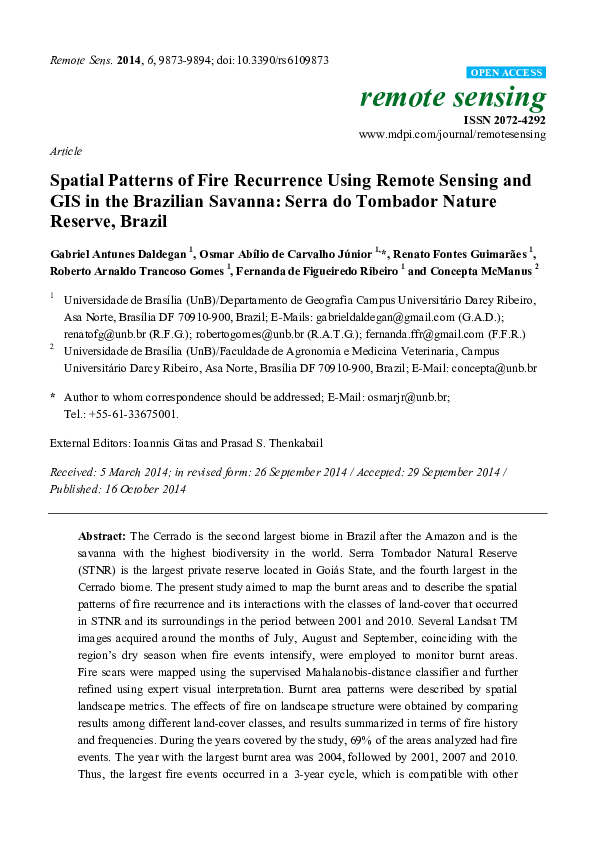 Pdf Spatial Patterns Of Fire Recurrence Using Remote Sensing And Gis