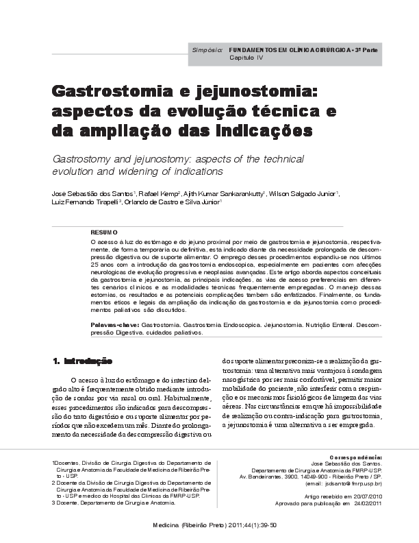 (PDF) Gastrostomia e jejunostomia: aspectos da evolução técnica e da ...