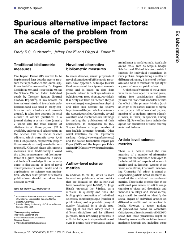 (PDF) Spurious alternative impact factors: The scale of the problem ...