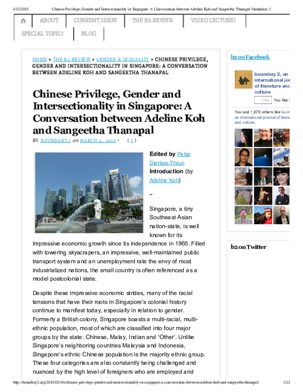 (PDF) Chinese Privilege, Gender and Intersectionality in Singapore: A ...
