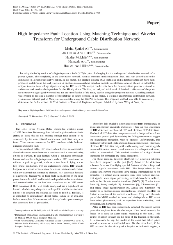 High‐impedance Fault Location Using Matching Technique And Wavelet Transform For Underground