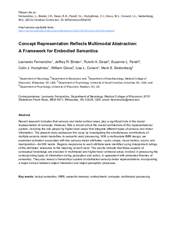 (PDF) Concept representation reflects multimodal abstraction: A framework for embodied semantics