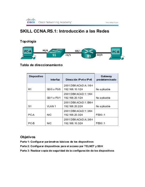 (DOC) SKILL CCNA.RS.1: Introducción a las Redes