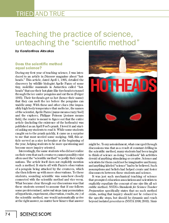 (PDF) Teaching the practice of science, unteaching the “scientific method”.